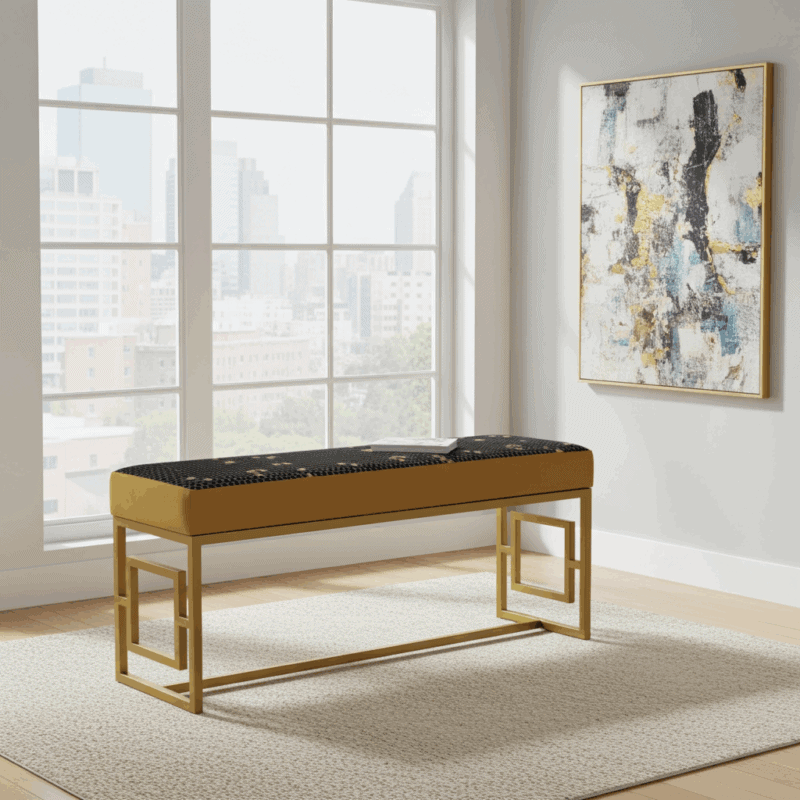 Modern Velvet Metal Bench – Gold Frame, Rectangular, – PouffeLOVE