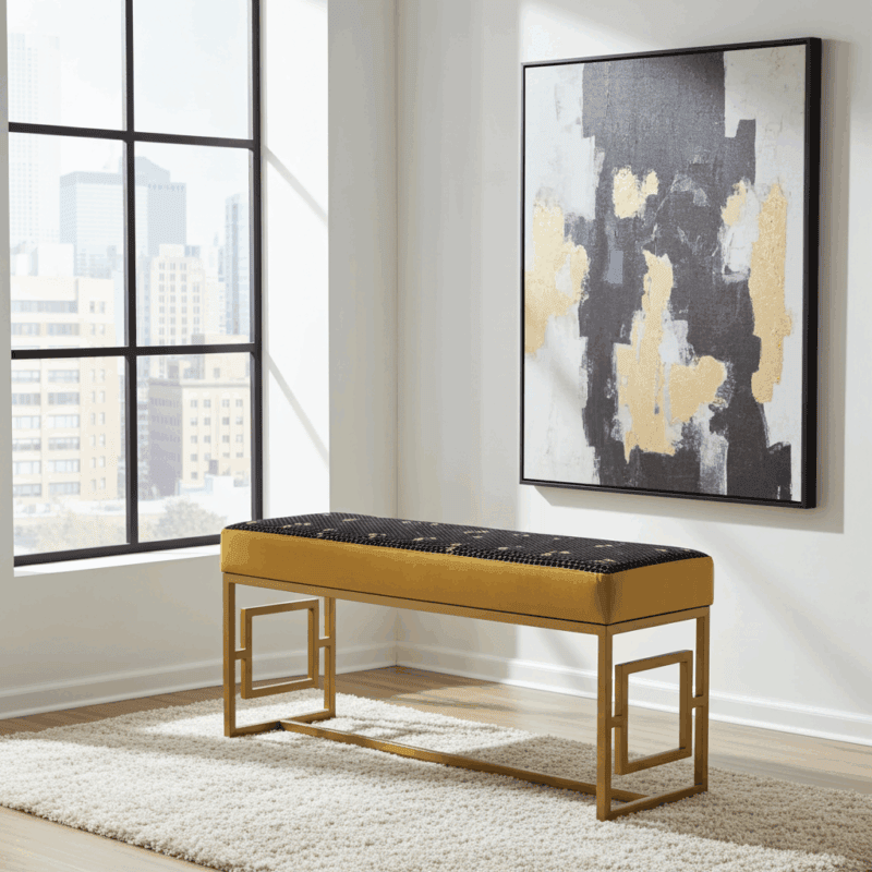 Modern Velvet Metal Bench – Gold Frame, Rectangular, – PouffeLOVE